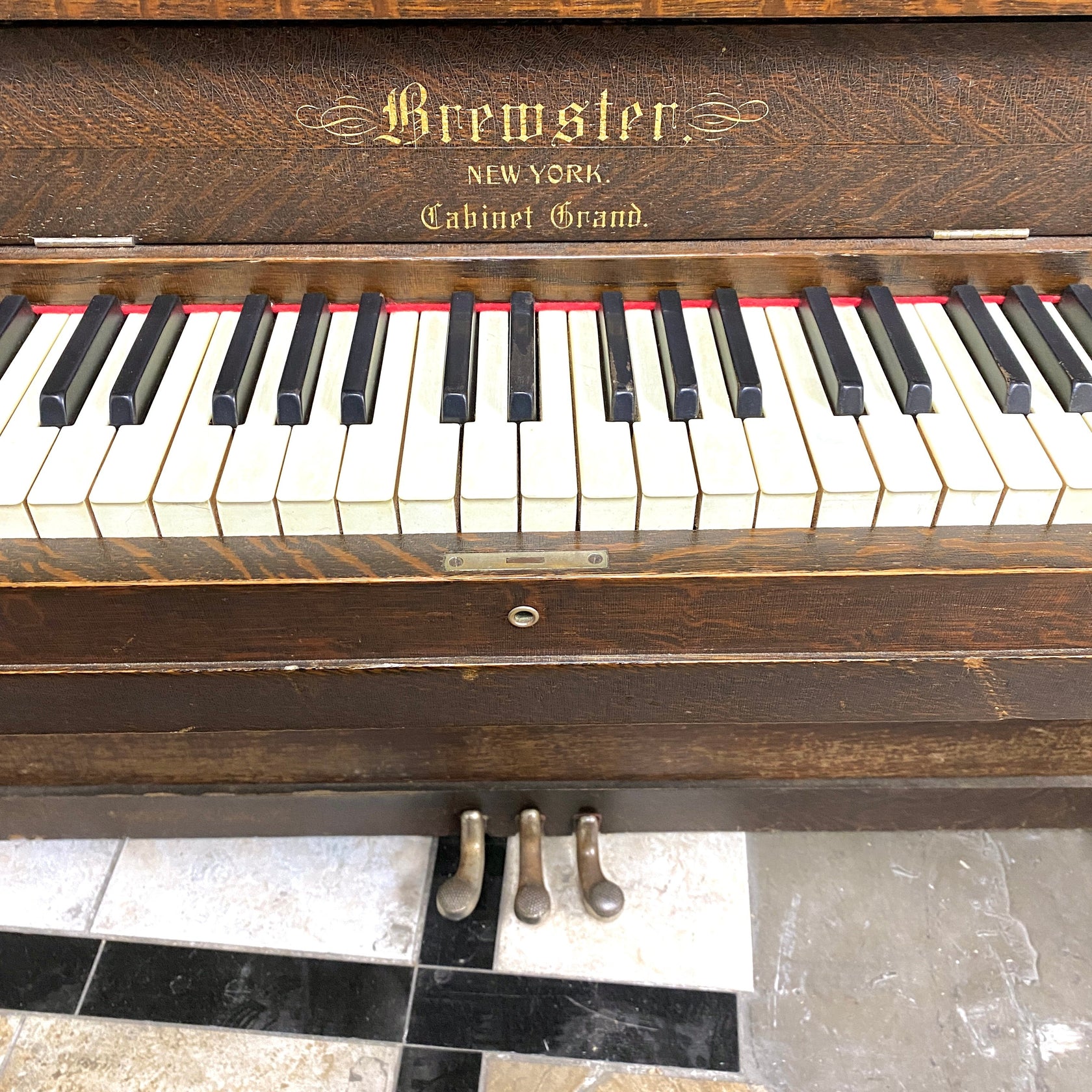 SOLD 1913 Brewster 56" Wood Finish Commissioned Upright Piano - Brigham Larson Pianos